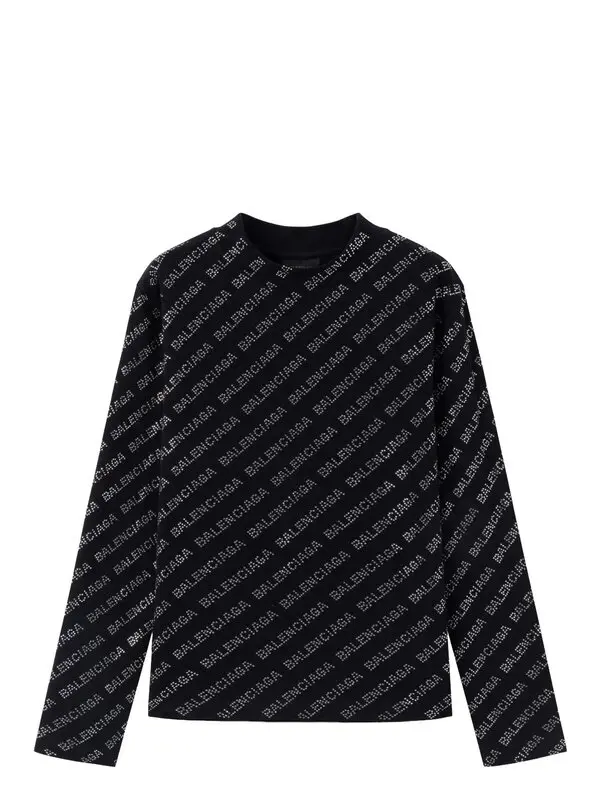 Balenciaga Allover Logo Knit Sweater - Black