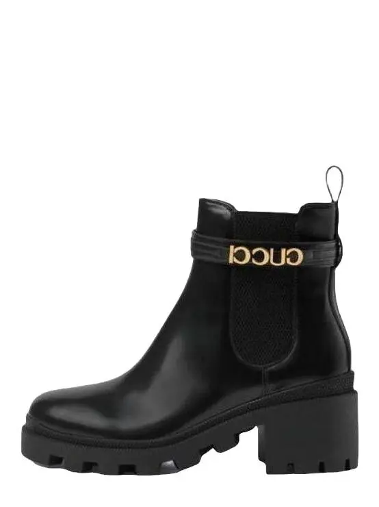 Gucci Mid-heel Leather Ankle Boots With Logo Detail - Black