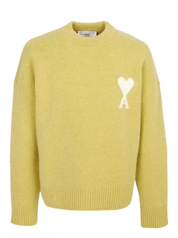 AMI Paris Big Heart Logo Alpaca Crewneck Sweater - Olive