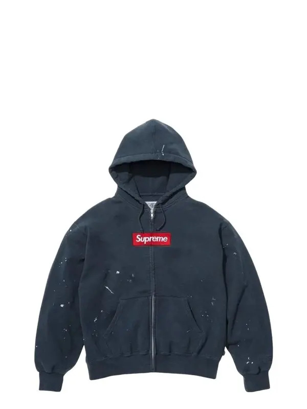 Supreme X Mm6 Maison Margiela Box Logo Zip Up Hooded Sweatshirt - Navy