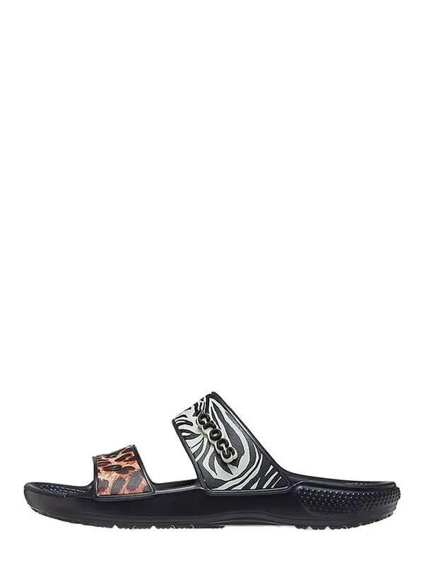 CROCS Classic Two-strap Slides With Animal Print Detailing - Black