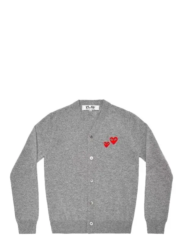 Play Comme Des Garcon Cardigan With Double Red Emblem - Grey