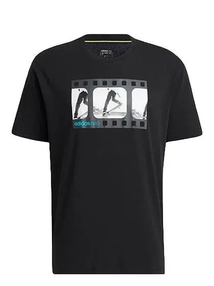 Adidas Neo M Brlv Tee3 Skateboard Sports Printing Loose Knit Short Sleeve - Black