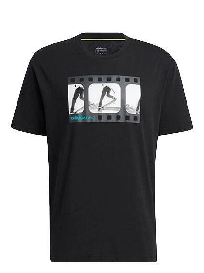 Adidas Neo M Brlv Tee3 Skateboard Sports Printing Loose Knit Short Sleeve - Black