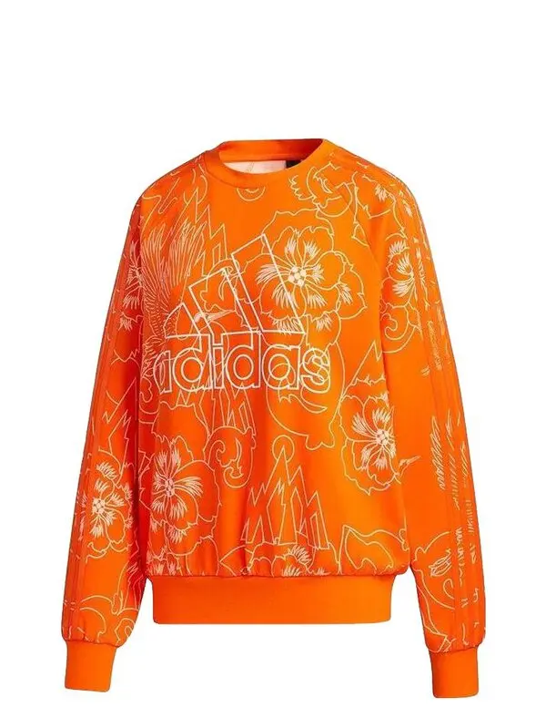 Adidas Floral Print Crewneck Sweater - Orange