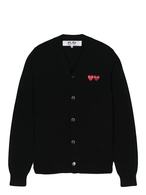 Play Comme Des Garcon Double Heart Cardigan - Black