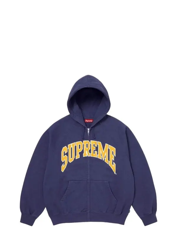 Supreme Cracked Raglan Zip Up Hooded Sweatshirt - Washed Navy