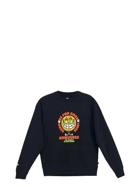 CONVERSE Good Times Graphic Pullover Crew Sweatshirt Asia Sizing - Black