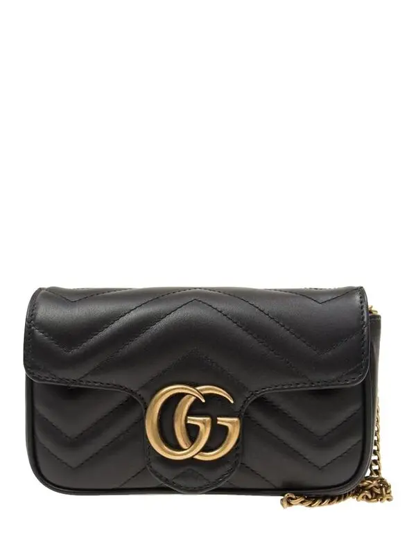 Gucci Gg Marmont Matelassé Leather Super Mini Bag - Black/gold