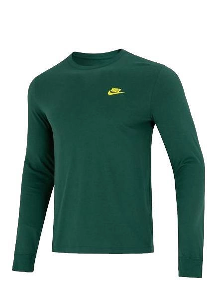 Nike Minimalistic Alphabet Logo Athleisure Casual Sports Round Neck Long Sleeves Green T-shirt - Default Colorway