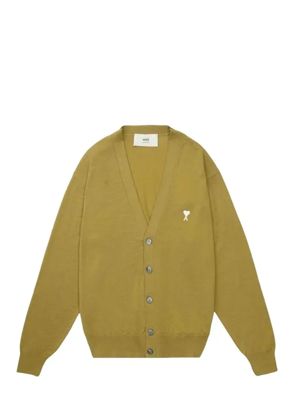 Ami De Coeur Embroidery Cardigan - Mustard/off White