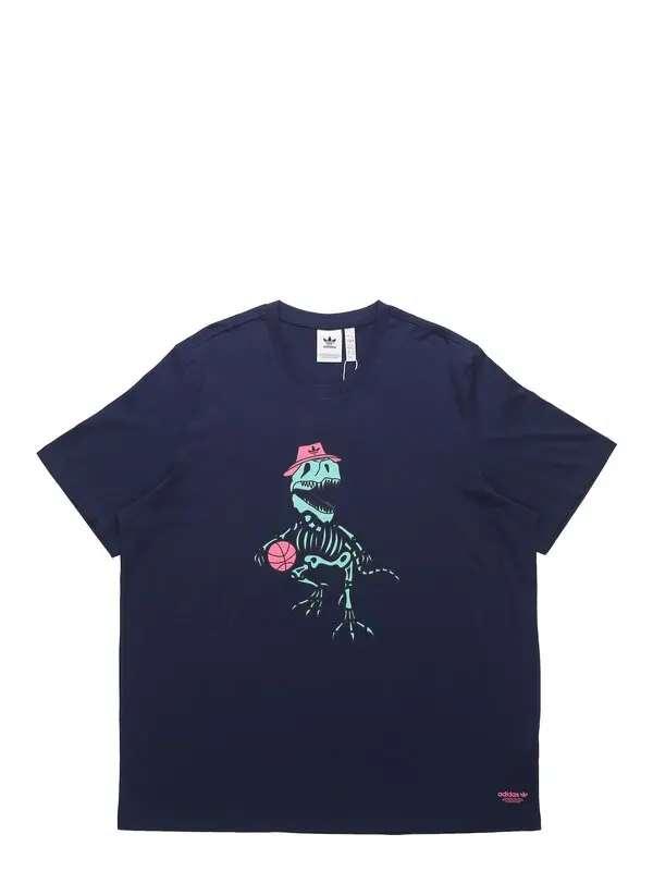 Adidas Originals 5 Dino Tee Casual Sports Cartoon Printing Round Neck Short Sleeve Blue - Navy
