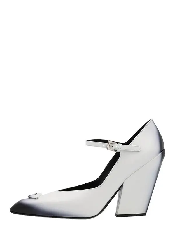 Prada Brushed Leather Mary Jane Pumps - White/black/grey