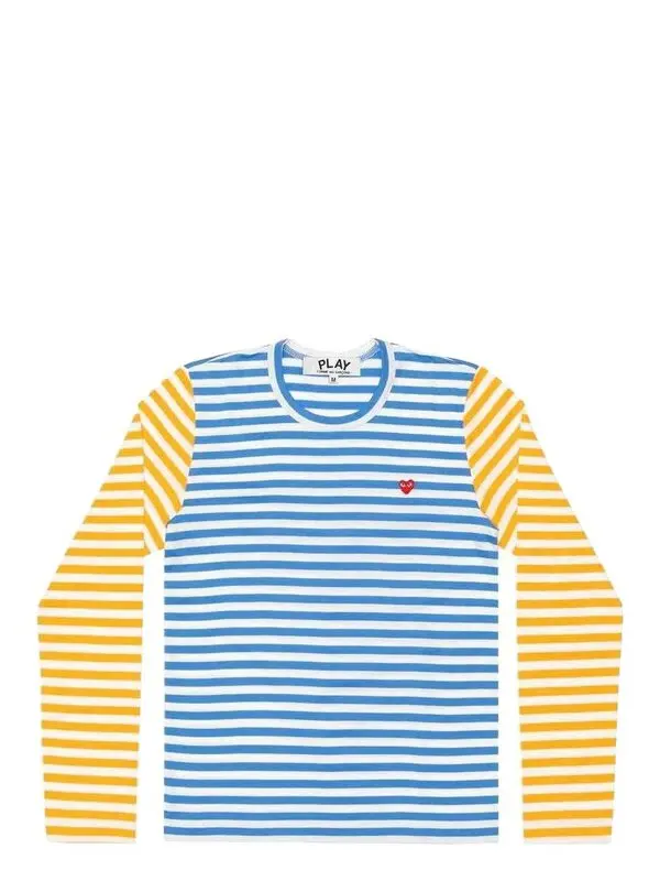 Play Comme Des Garcon Long Sleeve Striped Emblem T-shirt - Blue/yellow