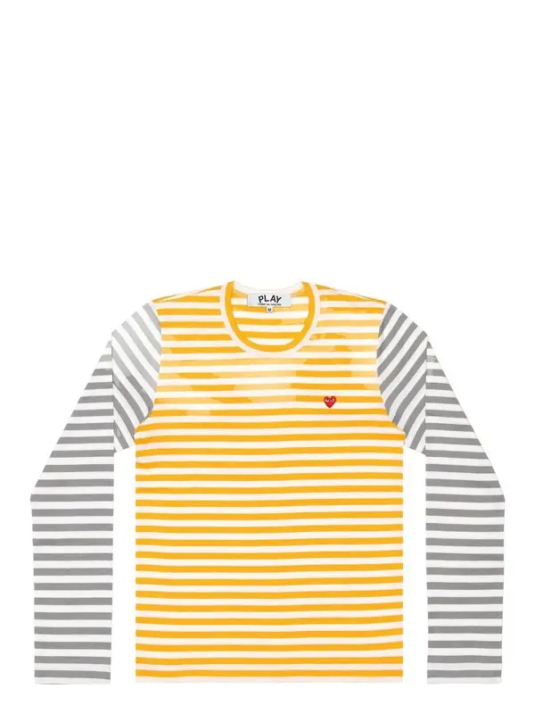 Play Comme Des Garcon Bi-colour Striped Long Sleeve T-shirt - Yellow/grey
