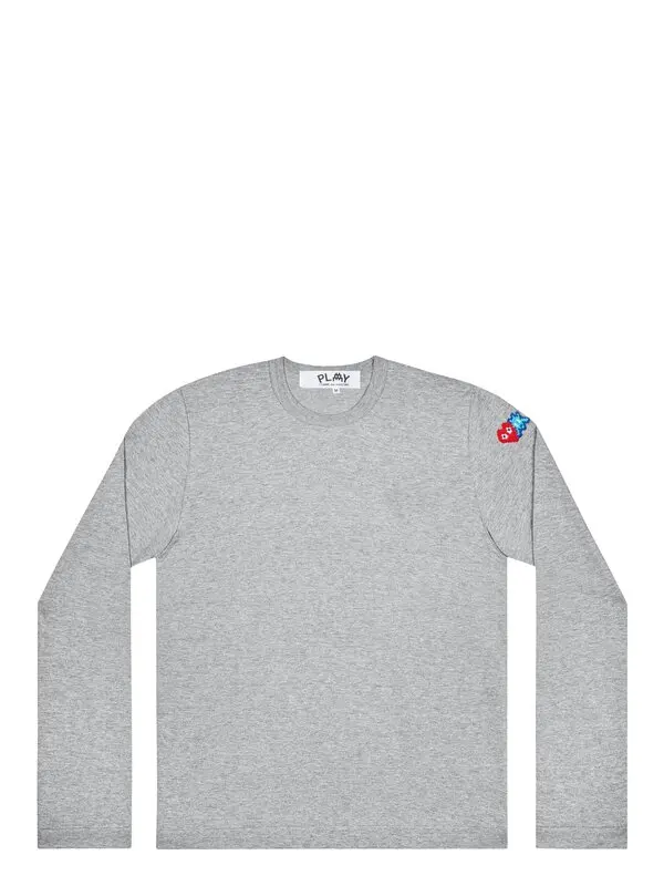 Play Comme Des Garcon Fw25 X Invader Double Pixel Heart Long Sleeve T-shirt 'gray - Grey
