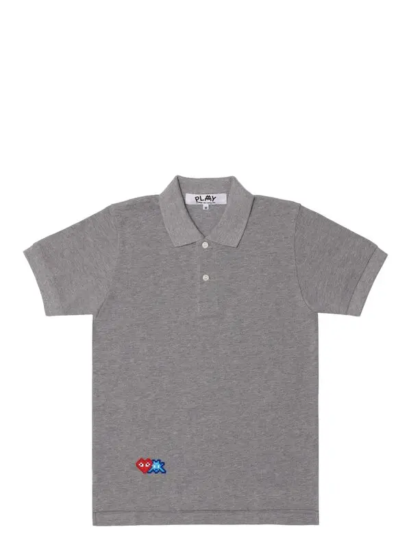 Play Comme Des Garcon Ss25 X Invader Pixel Heart Polo Shirt - Grey