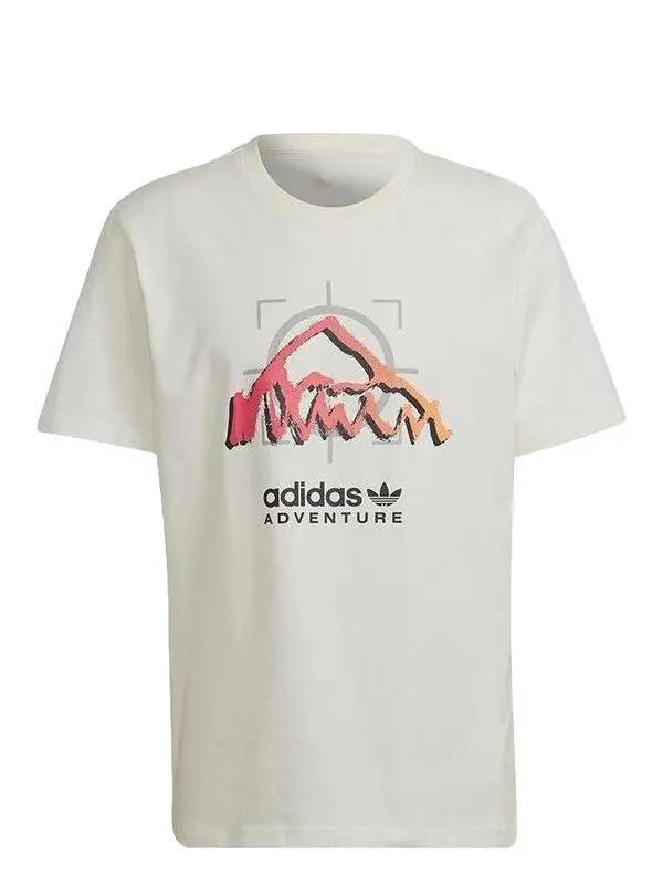 Adidas Originals Mountain Peak Alphabet Logo Printing Round Neck Casual Short Sleeve White T-shirt - Multi-color