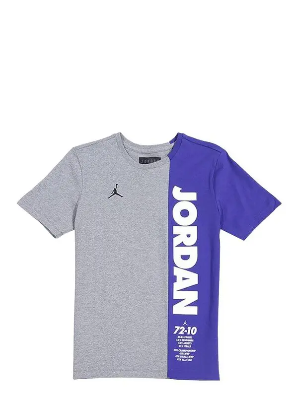 JORDAN Alphabet Logo Colorblock Round Neck Short Sleeve Gray 'grey Blue - Grey/blue