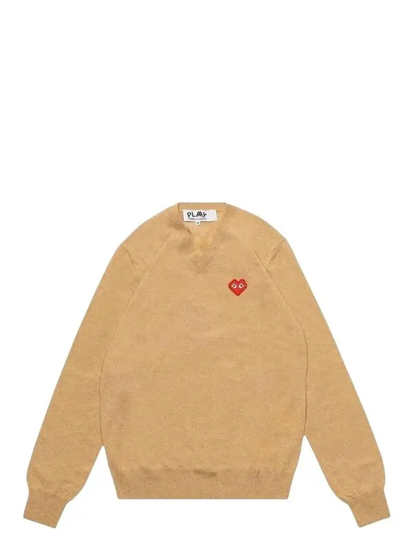 Play Comme Des Garcon Heart Emblem V-neck Pullover - Carmel