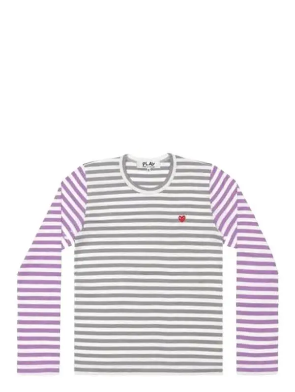 Play Comme Des Garcon Long Sleeve Bi-colour Striped T-shirt - Grey/purple