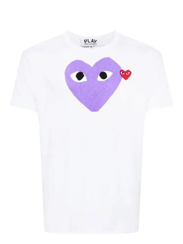 Play Comme Des Garcon Ss25 Red Heart Printed Purple Heart T-shirt - White