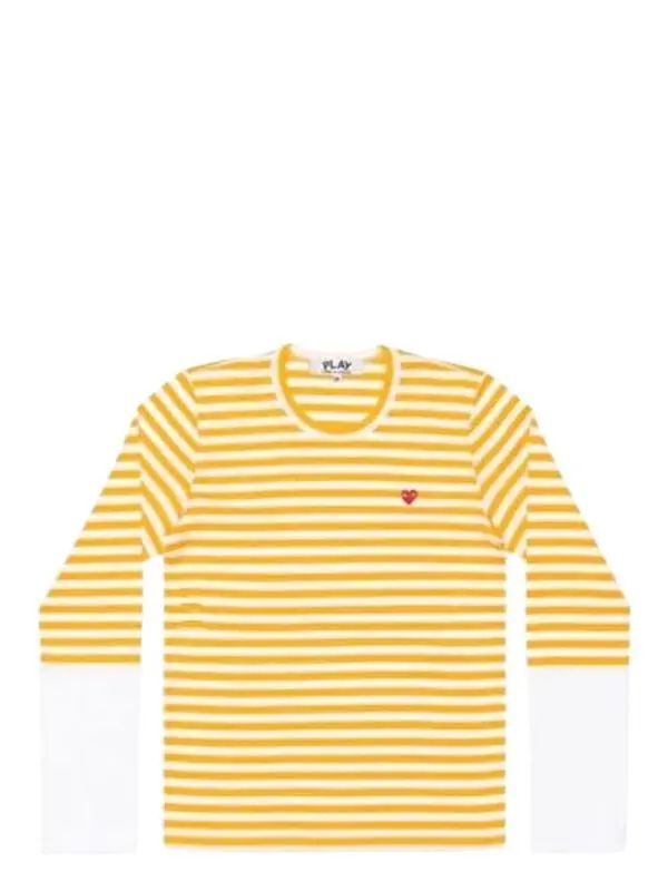 Play Comme Des Garcon Long Sleeve Bi-color Stripe T-shirt - Yellow/white