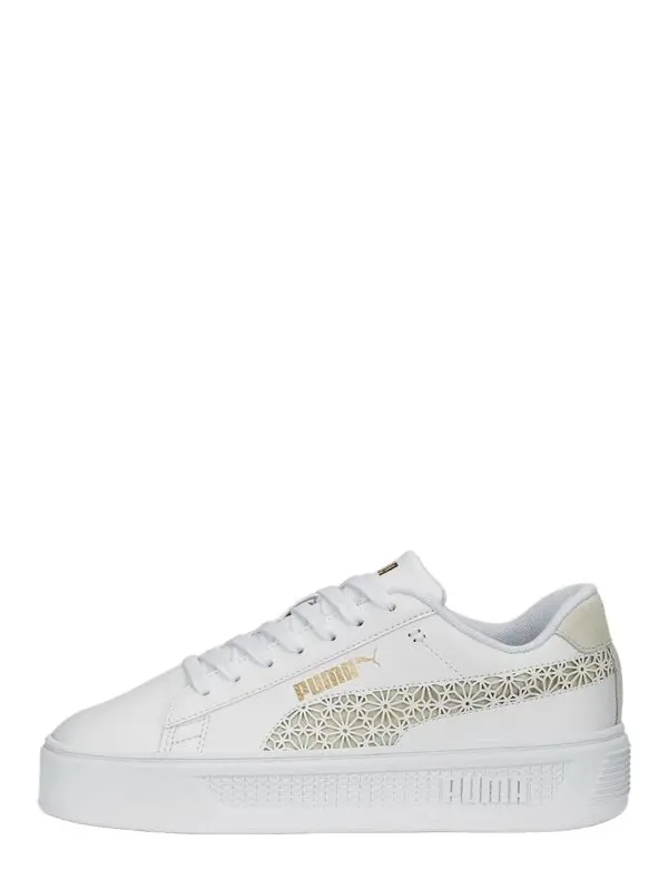 PUMA Smash Platform V3 Laser Cut Sneakers - White/pristine/gold