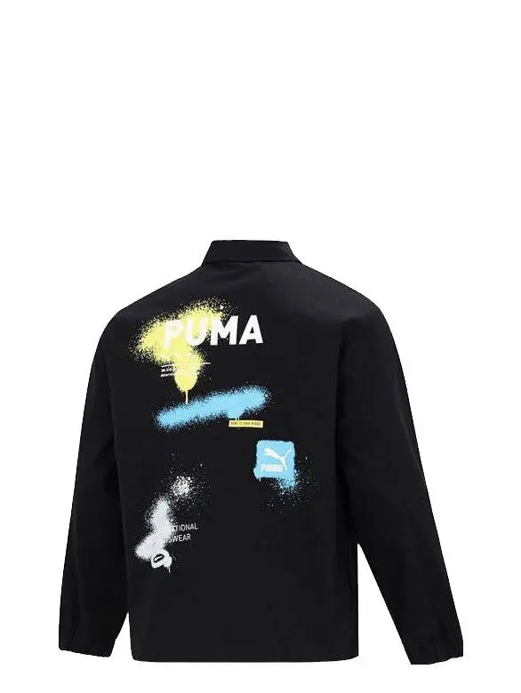 PUMA Logo Printed Loose Woven Lapel Jacket - Black