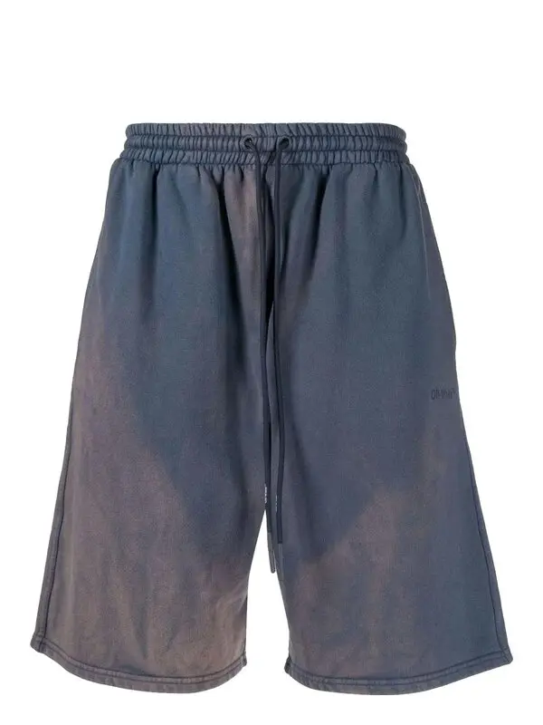 Off-White Bleach Drawstring Lacing Straight Shorts - Black/white