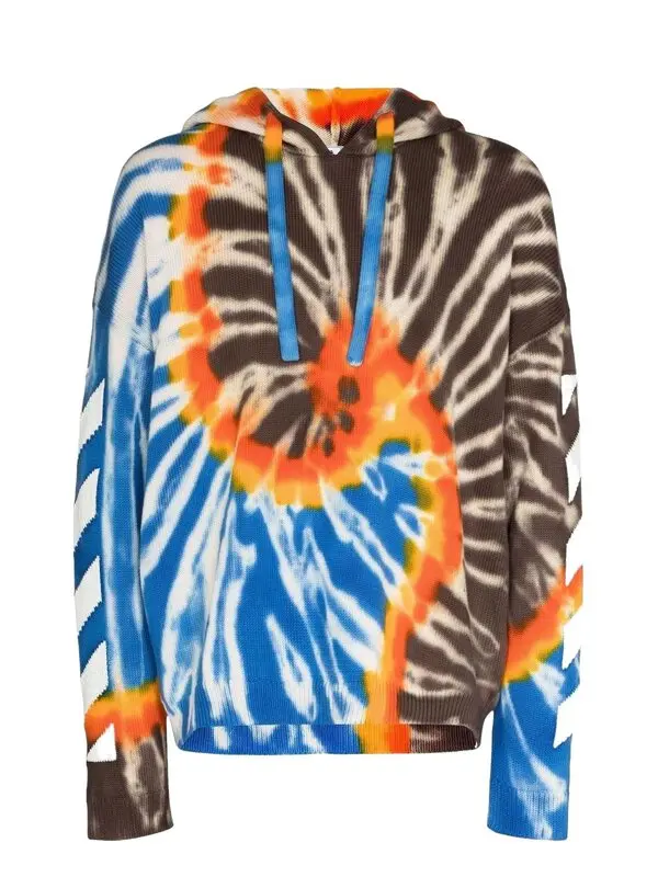 Off-White Tie & Dye Abstract Print Hoodie - Brown/blue/multi
