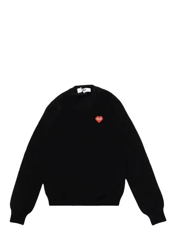 Play Comme Des Garcon Heart V Neck Pullover - Black