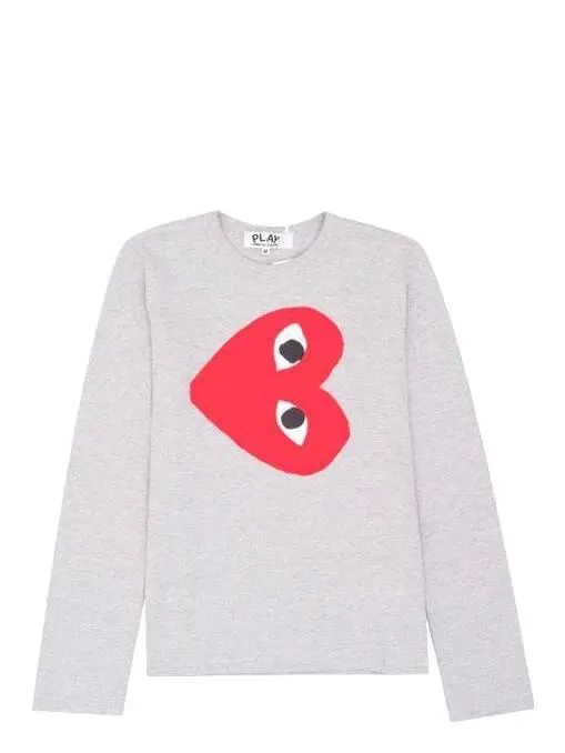Play Comme Des Garcon Side Heart Logo Long Sleeve T-shirt - Grey