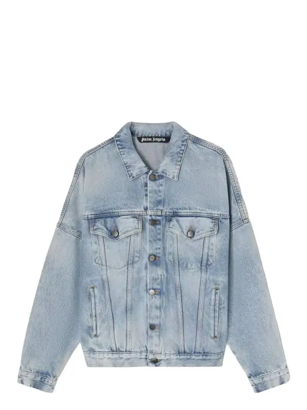 Palm Angels Ss23 Back Logo Denim Jacket - Light Blue