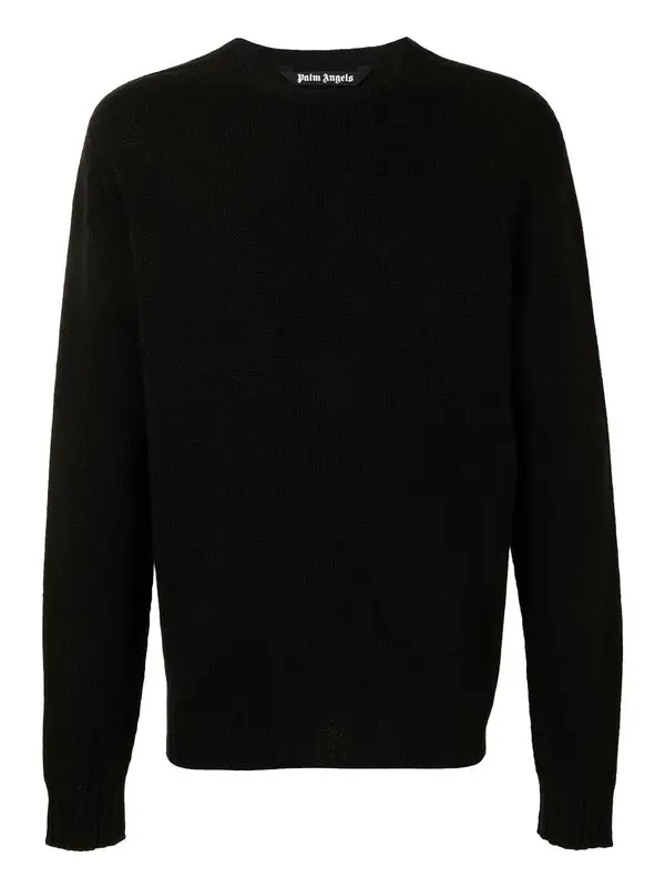 Palm Angels Curved Logo Crew Neck Sweater - Black