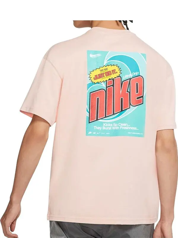 Nike Back Large Logo Pattern Printing Round Neck Casual Short Sleeve Pink T-shirt - Multi-color