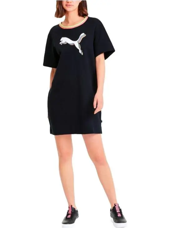 PUMA Contrasting Colors Logo Print Dress - Black