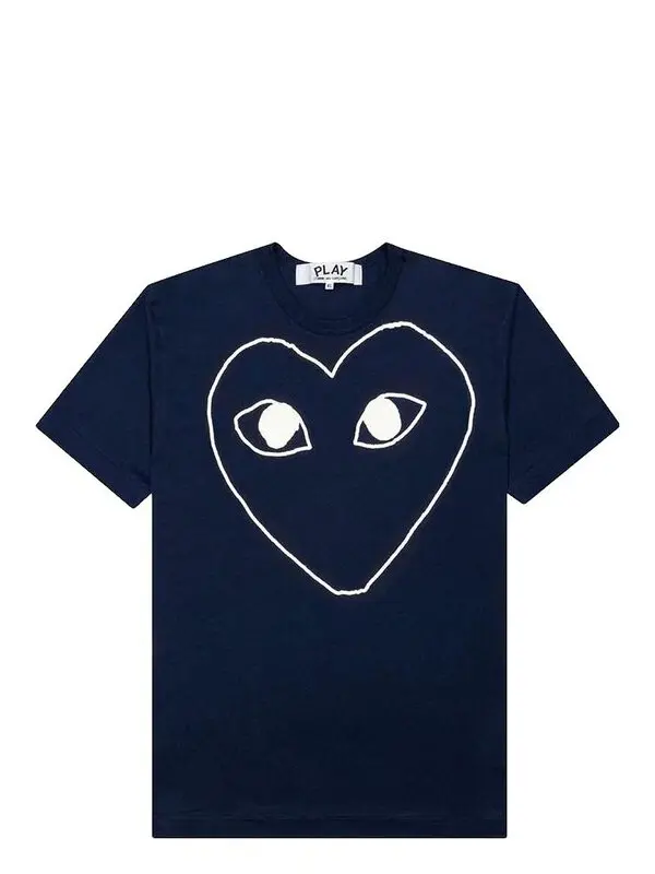 Play Comme Des Garcon Heart Shape Printing Short Sleeve 'navy - Blue