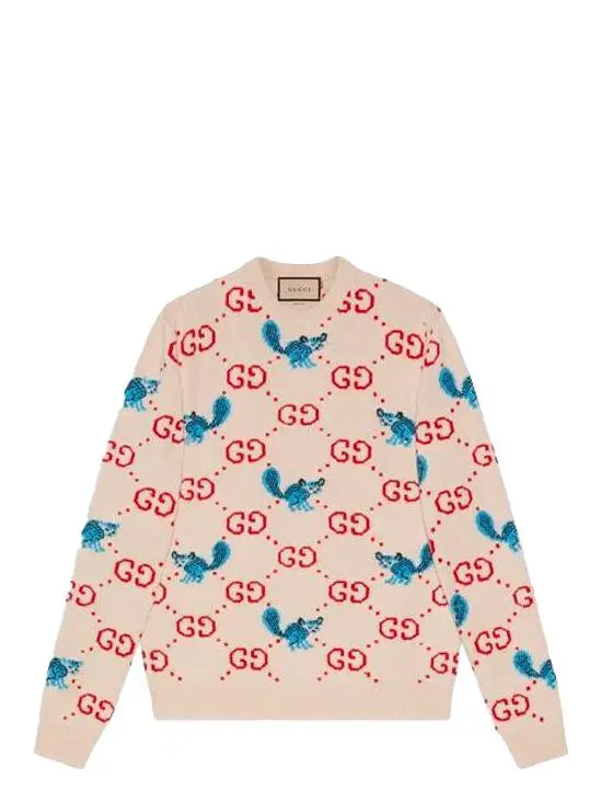Gucci X Freya Hartas Gg Animal Wool Sweater - White Ivory