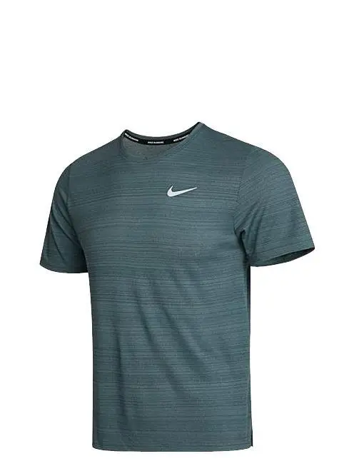 Nike Dri-fit Miler Short Sleeve Running Top - Graygreen