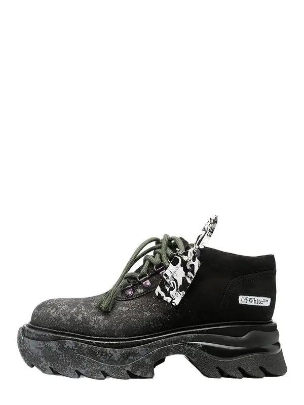 Off-White High Top Lace-up Sneakers With Graphic Print And Lug Sole - Black