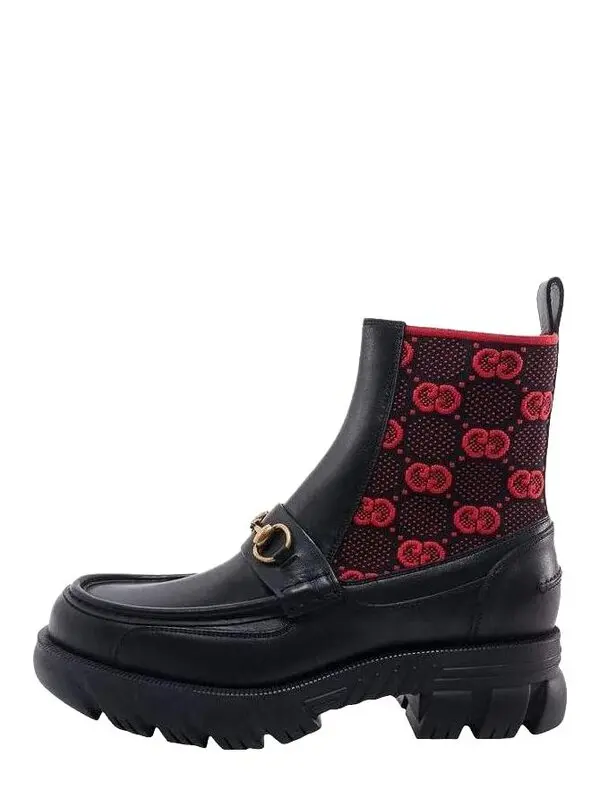 Gucci Horsebit Gg Jersey Ankle Boots - Black/red