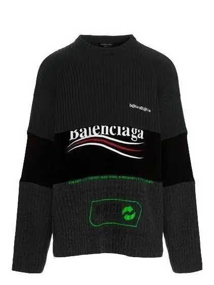 Balenciaga Political Campaign Ribbed Panelled Sweater - Grey