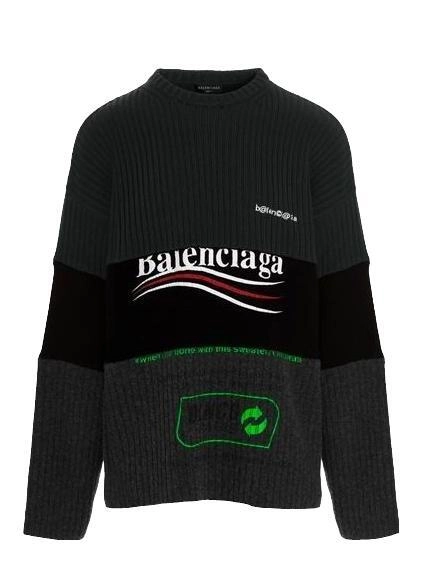 Balenciaga Political Campaign Ribbed Panelled Sweater - Grey