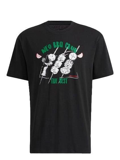 Adidas Neo Logo Alphabet Cartoon Printing Round Neck Loose Short Sleeve - Black