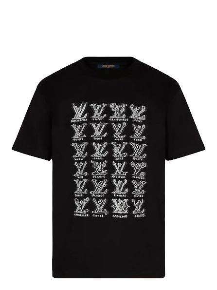 LOUIS VUITTON Logo Printing Round Neck Short Sleeve - Black