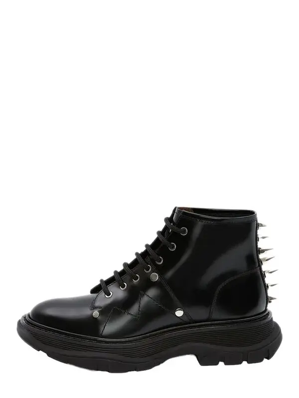 Alexander McQueen Leather Studded Ankle Boots - Black