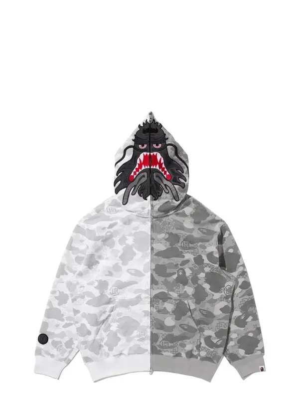 A BATHING APE X Clot Camo Split Shark Relaxed Fit Full Zip Hoodie - White