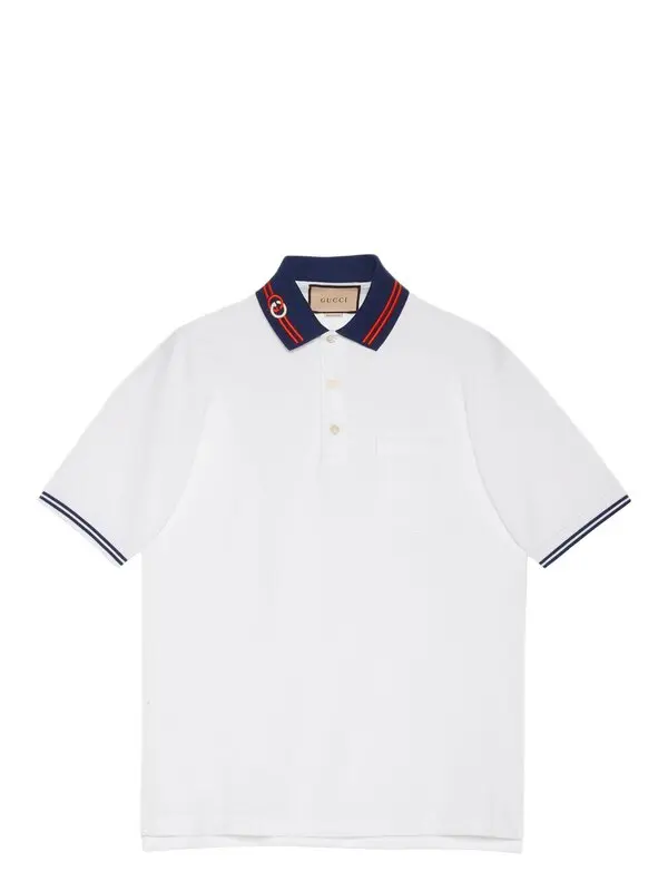 Gucci Cotton Piquet Polo With Interlocking G 'white Blue - White/blue
