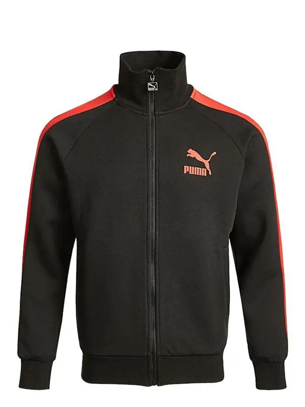 PUMA Black Knitted Stand-up Collar Track Jacket With Printed Logo - Default Color